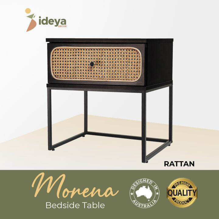 Morena (Rattan) Modern Bedside Table with Drawer Bedroom (EM228RA+B306 - Black) | Lazada PH
