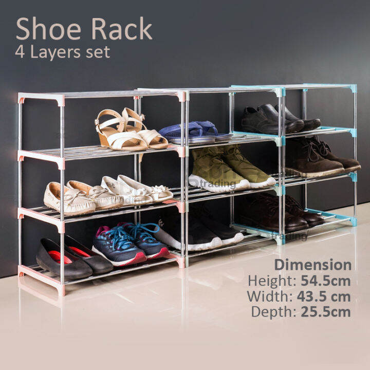 4 Layer Shoe Rack Organizer Stackable Steel Plastic Tier Multipurpose ...