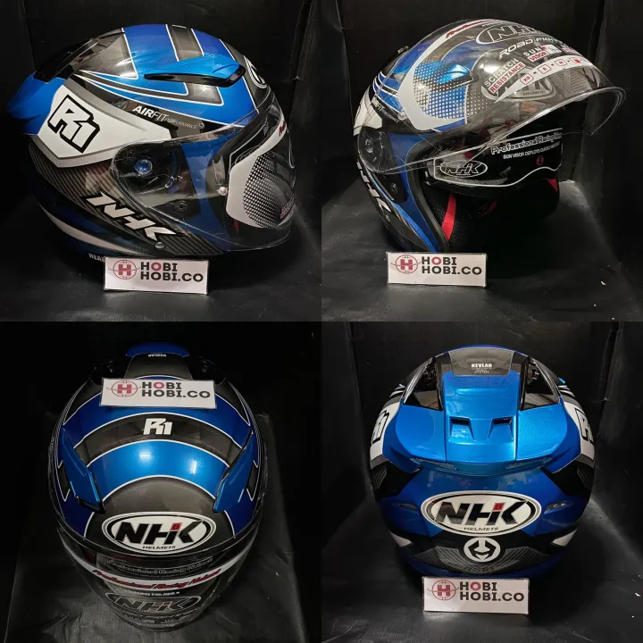 HELM NHK R1 MOTIF GIGA BLUE METALIC HELM HALF FACE DOUBLE VISOR NHK ORI ...