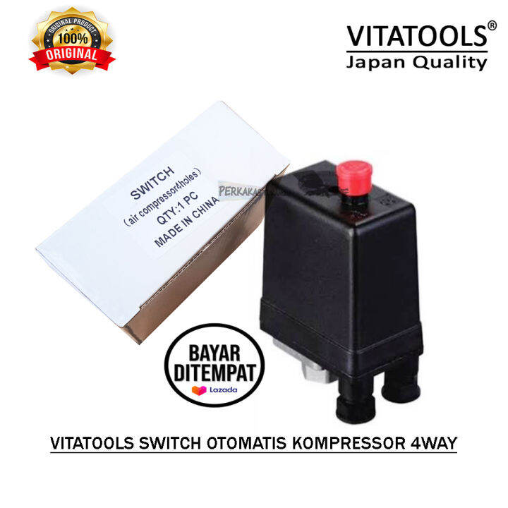 VITATOOLS Automatic Pressure Switch Kompresor Listrik 4 Lobang cabang Drat 1/4 Inch Sparepart ...