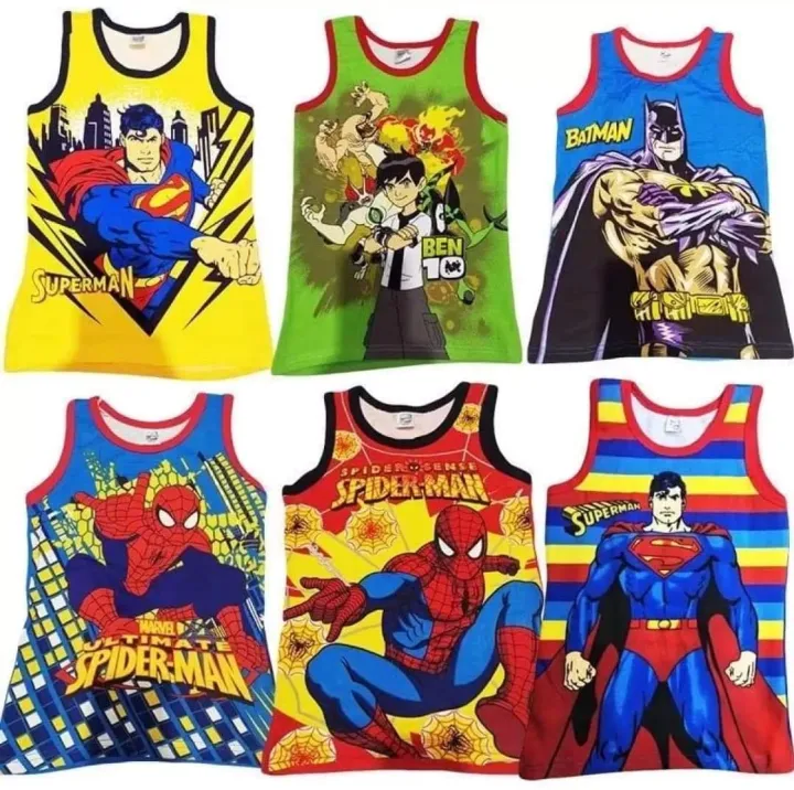 Kids Tops Sando cartoon character assorted character (6-14yo) | Lazada PH