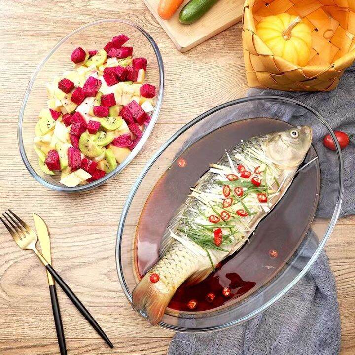 【X&D】Pyrex Baking Tray Oval Glass Bowl Steamed Vegetables Steamed Fish ...