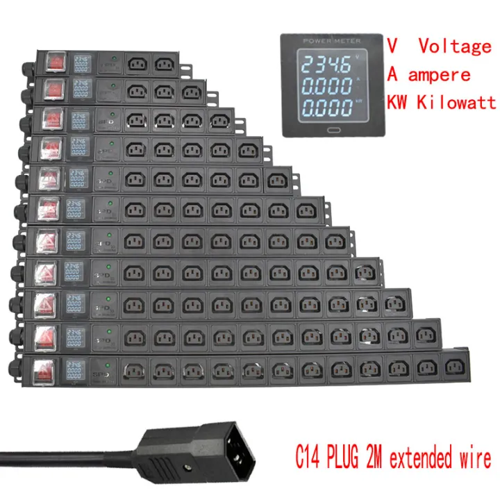 PDU Power Distribution Unit 2-20 IEC C13 output SPD Power Strip ammeter LED display Switch ...