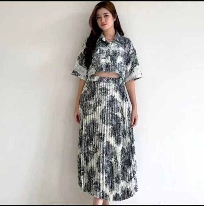 One Set Kemeja Crop & Rok Midi Plisket BAHAN KATUN MIKRO | Lazada Indonesia