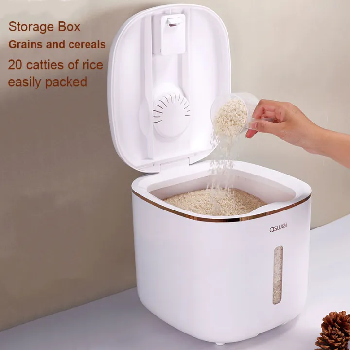 Jiditech 10KG Kitchen Rice Storage Bucket Grains Flour Measurable ...