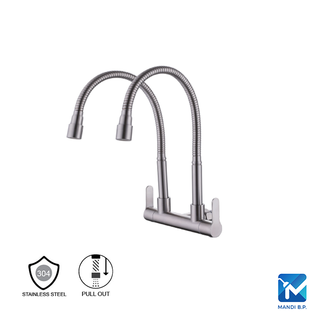 Stainless Steel Kitchen Double Flexi Wall Sink Tap Come with One Flexi Spout | Lazada