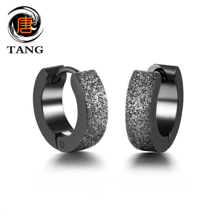 Qingwen Black brushed titanium steel earrings for men set ear piercing ...