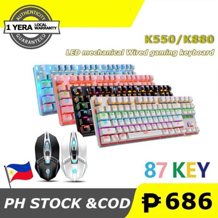 PH STOCK】K880 K550 Mechanical Keyboard 87 104 Key For Computer Hotswappable Wired Gaming ...