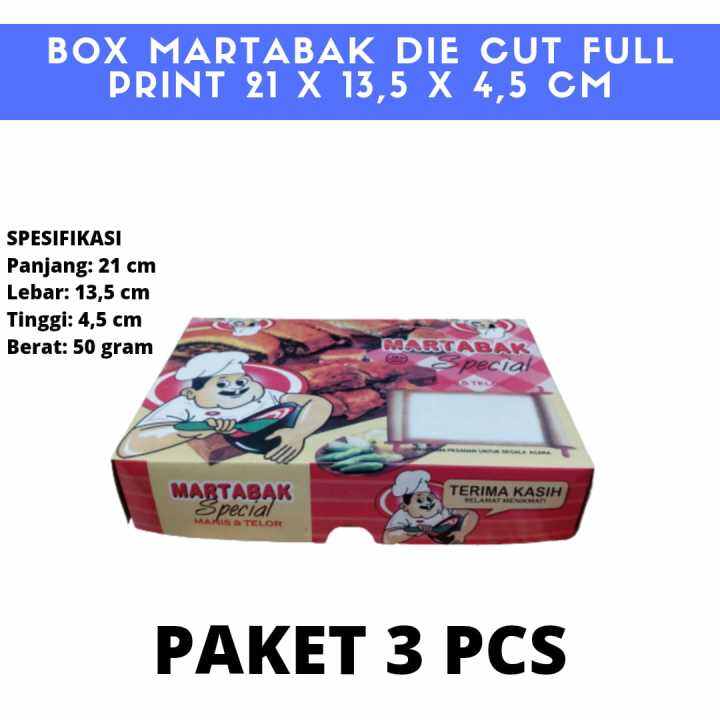 BOX KOTAK MARTABAK DUS KARTON DIE CUT FULL PRINT 21 X 13,5 X 4,5 CM 3 ...