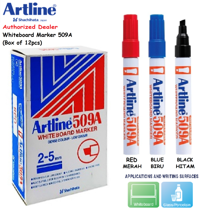 Artline Whiteboard Marker 509A Black Blue Red (Box of 12pcs) | Lazada