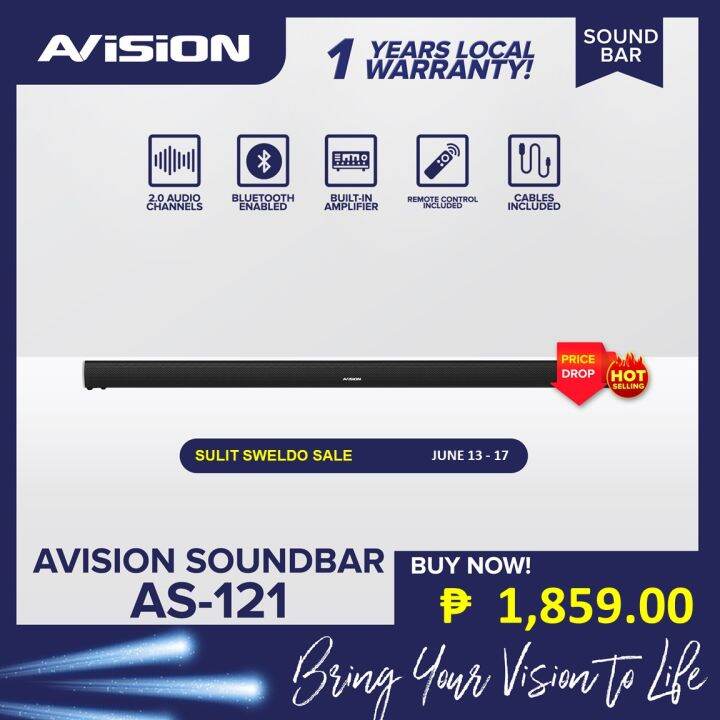 Avision 2.0 Soundbar Speaker System with Bluetooth/USB/Aux/Line-in and ...