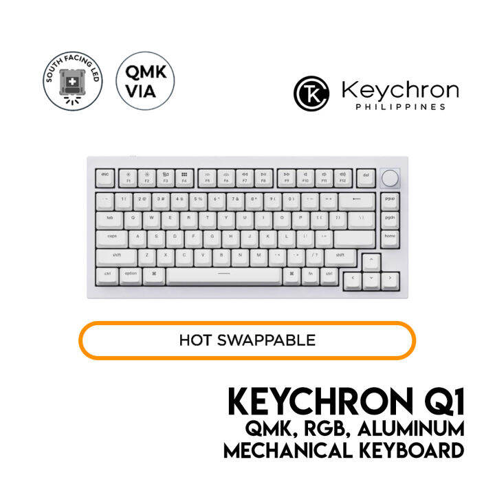 Keychron Q1 Knob QMK Mechanical Keyboard, Shell White, 75%, Wired, RGB ...