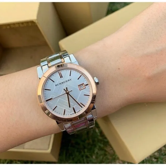 Burberry 34mm BU9105 Large Check Two Tone Stainless Steel Bracelet ...