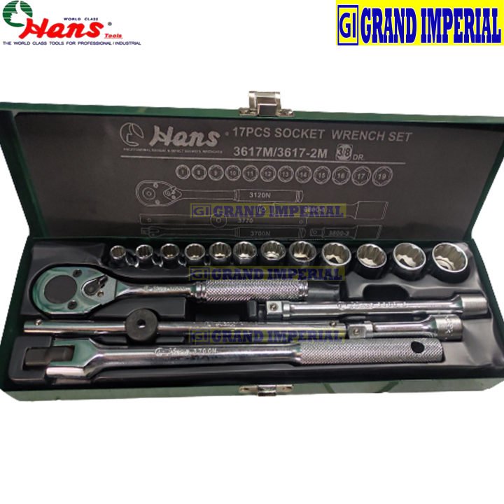 Hans 17Pcs Socket Wrench Set 3/8" Drive 12 Points Metric 3617-2M Grand ...