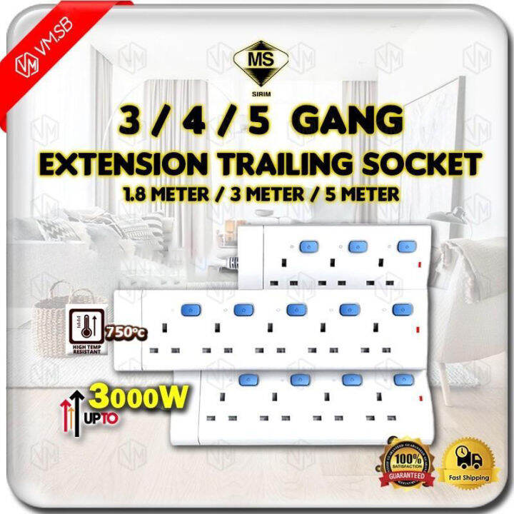 3 4 5 Gang Heavy Duty Extension Trailing Plug Socket Extension Soket Plug Soket 1 8m 3m 5m