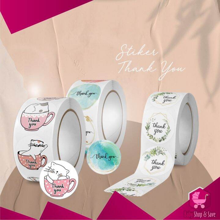 BabyShop-C817 Sticker Thank You 1 Roll 500PCS Stiker Label Makanan ...