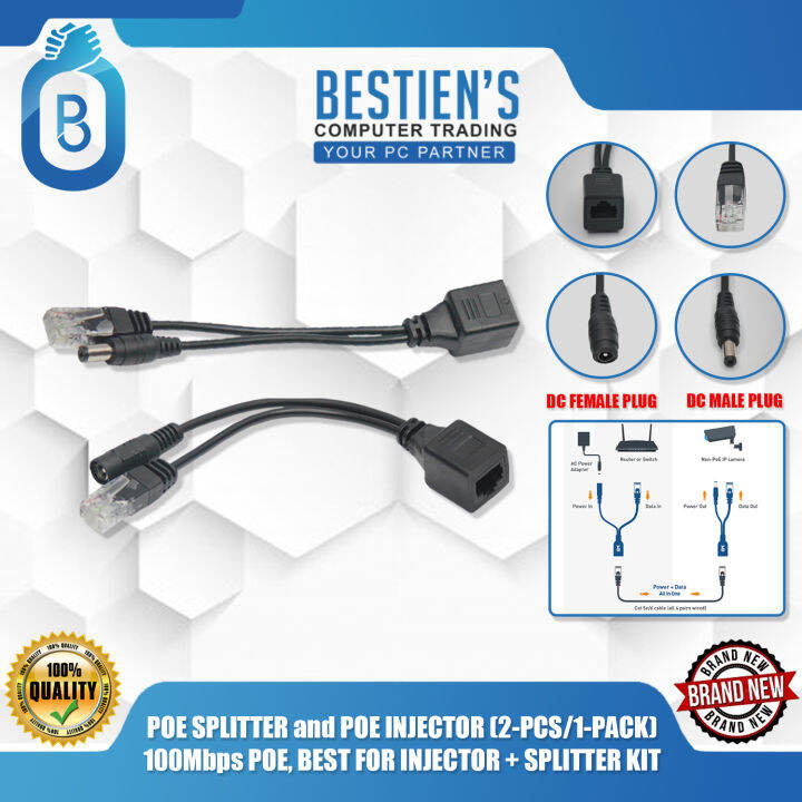 POE SPLITTER and POE INJECTOR (2-PCS/1-PACK), 100Mbps POE, BEST FOR ...