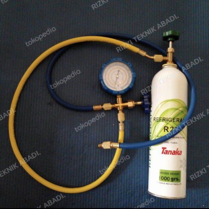 PAKET ISI FREON AC RUMAH REFRIGERANT TANAKA KALENG BOTOL R22 1KG 1SET ...