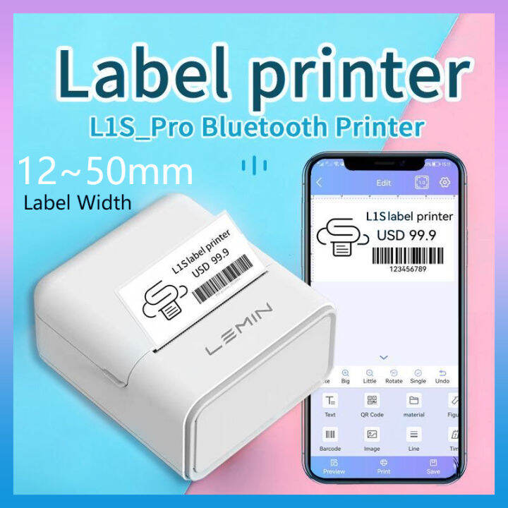 Portable Thermal Label Printer Wide print 12~50mm Sticker Label Maker ...