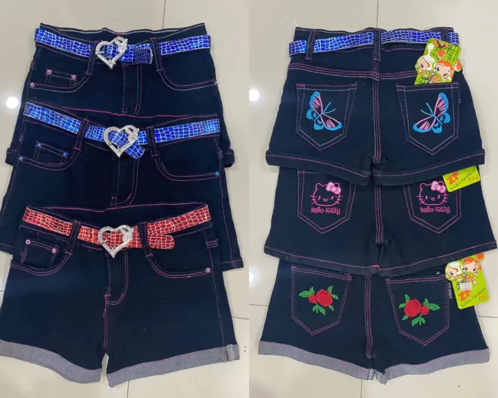 KIDS' GIRLS HIGH QUALITY DENIM PLAIN MAONG SHORT WITH DESIGN (SIZES: S ...