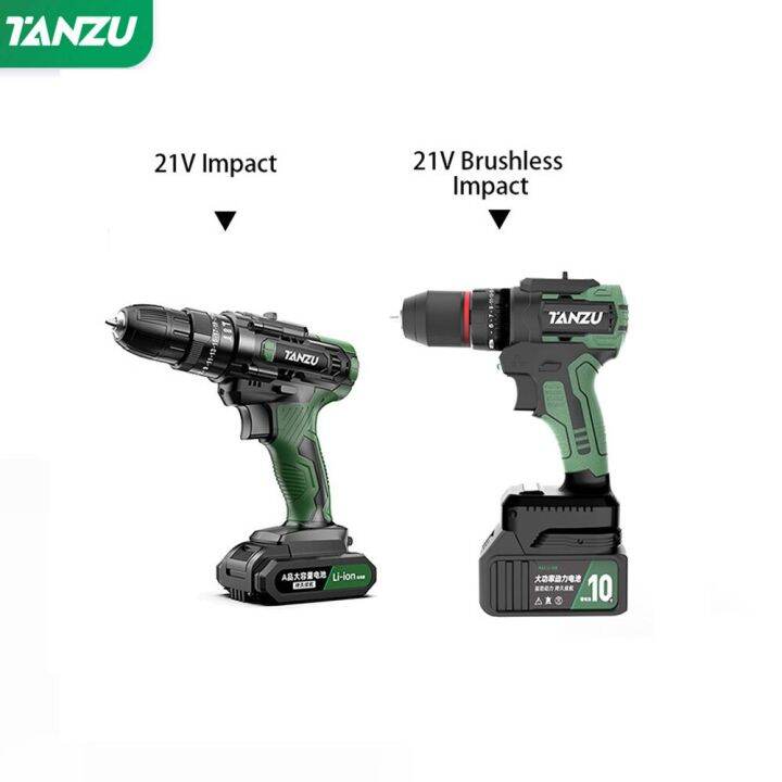 21V Brushless Electric Drill 80NM Impact Cordless Driller Screwdriver ...