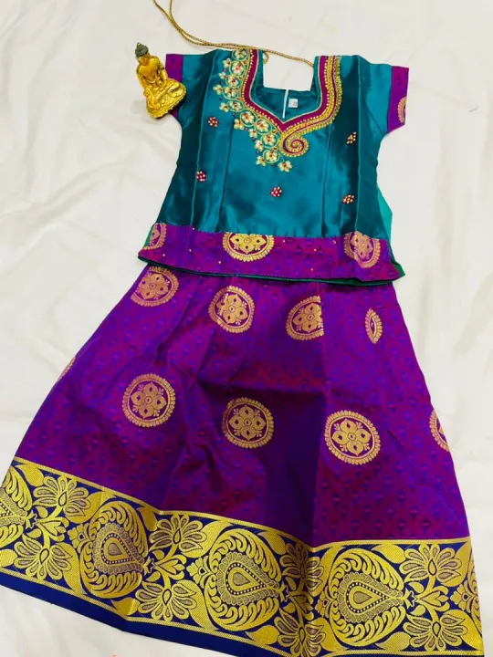 Kids pattu pavadai with aari embroider work (AGE 2 ) | Lazada