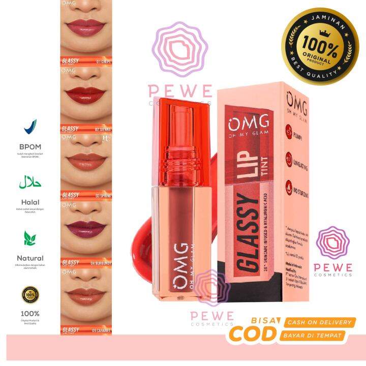 OMG Oh My Glam Glassy Lip Tint Original Product Lipstik OMG Tahan Lama ...