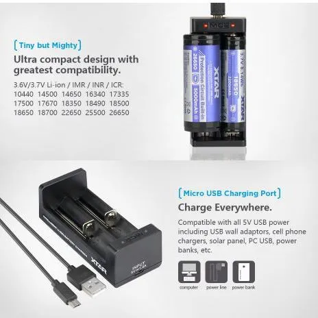 WOO- Xtar MC2 Dual Bay 3.7v Lithium-ion Battery Charger Original 18650 ...