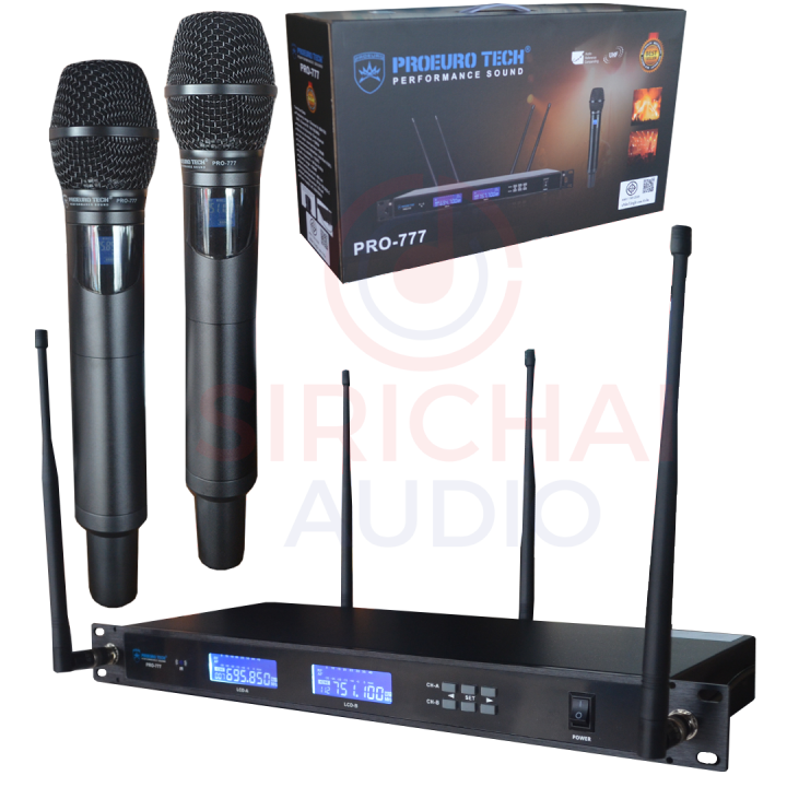 ไมค์ลอยคู่ PROEUROTECH รุ่น PRO777 ปรับคลื่นความถี่UHF 4เสาสัญญาณ กันคลื่นชนกันได้ ระยะส่งไกลมาก ...