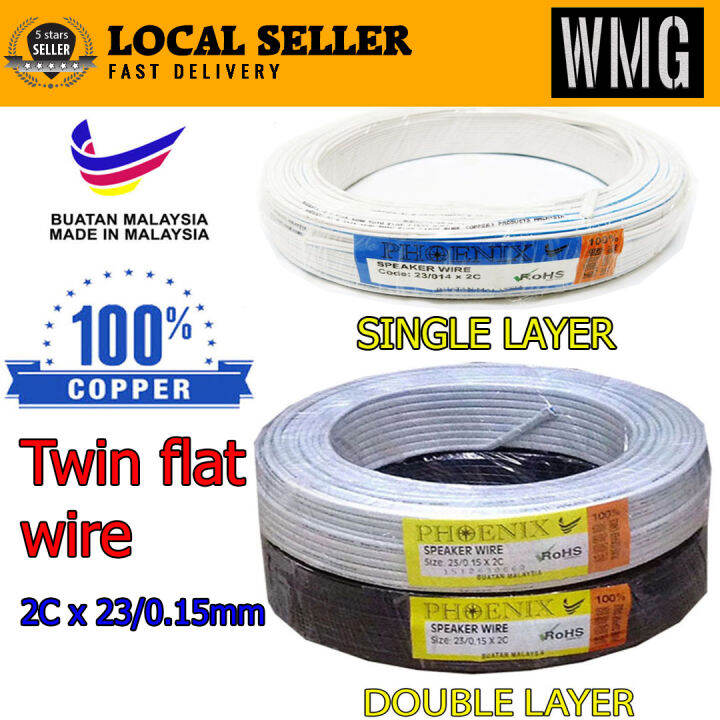 PVC Twin Flat Wire 2C x 23/0.15mm Full Copper Make in Malaysia Single ...