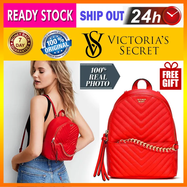 VICTORIA'S SECRET PEBBLED V-QUILT SMALL BACKPACK BAG WANITA (RED) VCHB ...