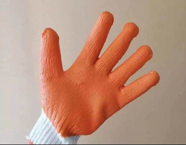 5 pair High Quality Cotton String Orange Rubber Coated Safety Hand Work ...