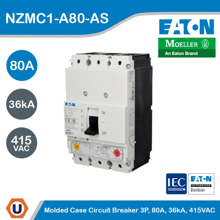 EATON Molded Case Circuit-Breaker (MCCB) 3P, 80A, 36kA ที่ 415VAC รหัส NZMC1-A80-AS สั่งซื้อได้ ...