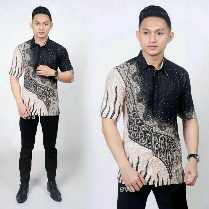 batik pria lengan pendek hitam manis elegan motif clurit GGB-D001 ...