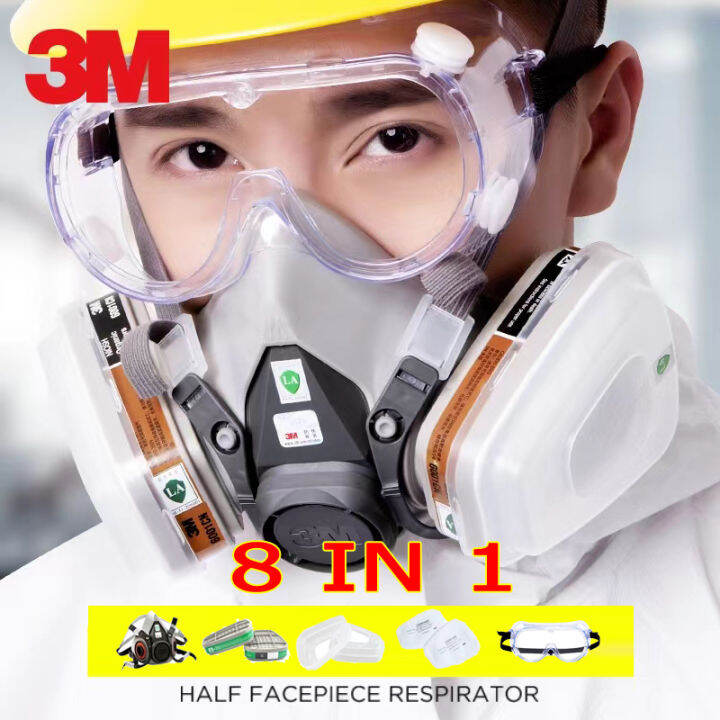 หน้ากากกันแก๊ส3M รุ่น 6200 หน้ากากกันสารเคมี จัดชุด 8 ชิ้น ขนาดกลาง พร้อมตลับกรอง 6001 ฟิลเตอร์ ...