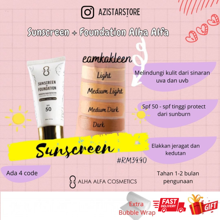 Alha Alfa Sunscreen + Foundation SPF50 | Lazada