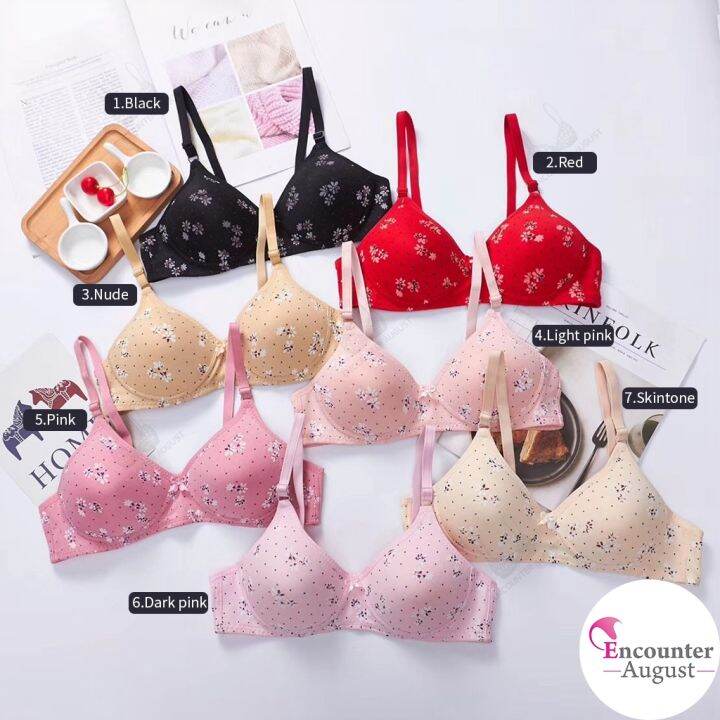 Non-wire Cotton Korean Fashion floral Bra 32-34-36-38 CupA Push Up Bra ...