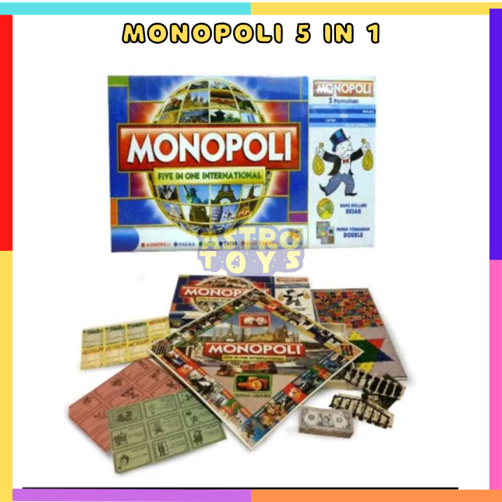 Permainan Monopoly 5 in 1 Board Game Catur Ular Tangga Ludo Halma ...