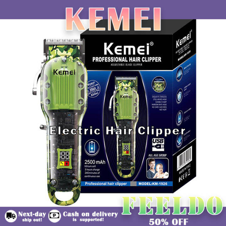 Kemei KM-1926 Transparent Style LED Professional Hair Cutting Machine USB Rechargeable Clipper ...