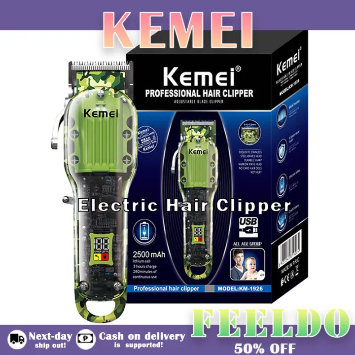 Kemei KM-1926 Transparent Style LED Professional Hair Cutting Machine USB Rechargeable Clipper ...