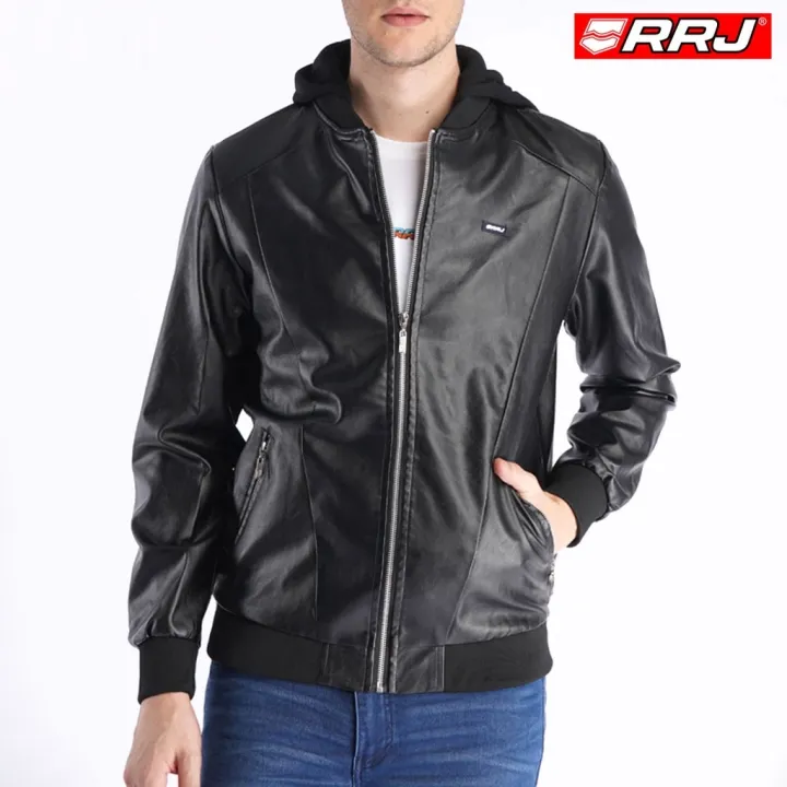 ECk7NQpJ RRJ Men's Basic Leather Jacket Regular Fit 17078 (Black ...
