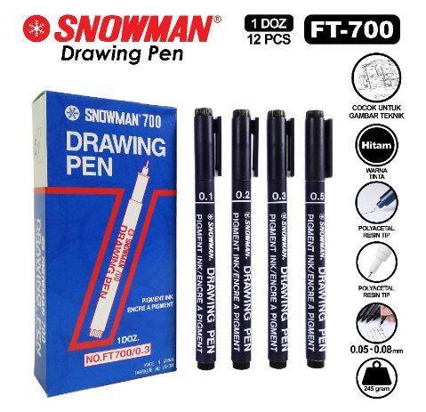 Drawing Pen FT-700 SNOWMAN Warna Hitam Black Alat Tulis Stationery ...