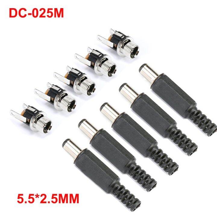 10 PCS 5.5x2.5mm DC Power Supply Male Plug Connector DC 025M Female Metal Panel Mount Socket ...
