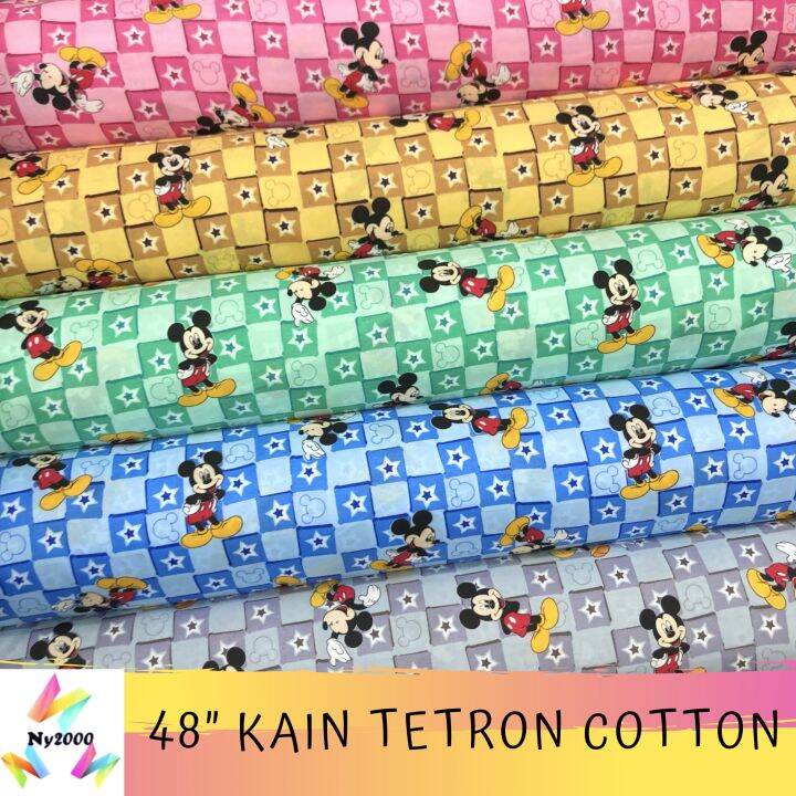 Mickey Mouse & Checker Printed Tetron Cotton TC (Polyester) Fabric (48 ...