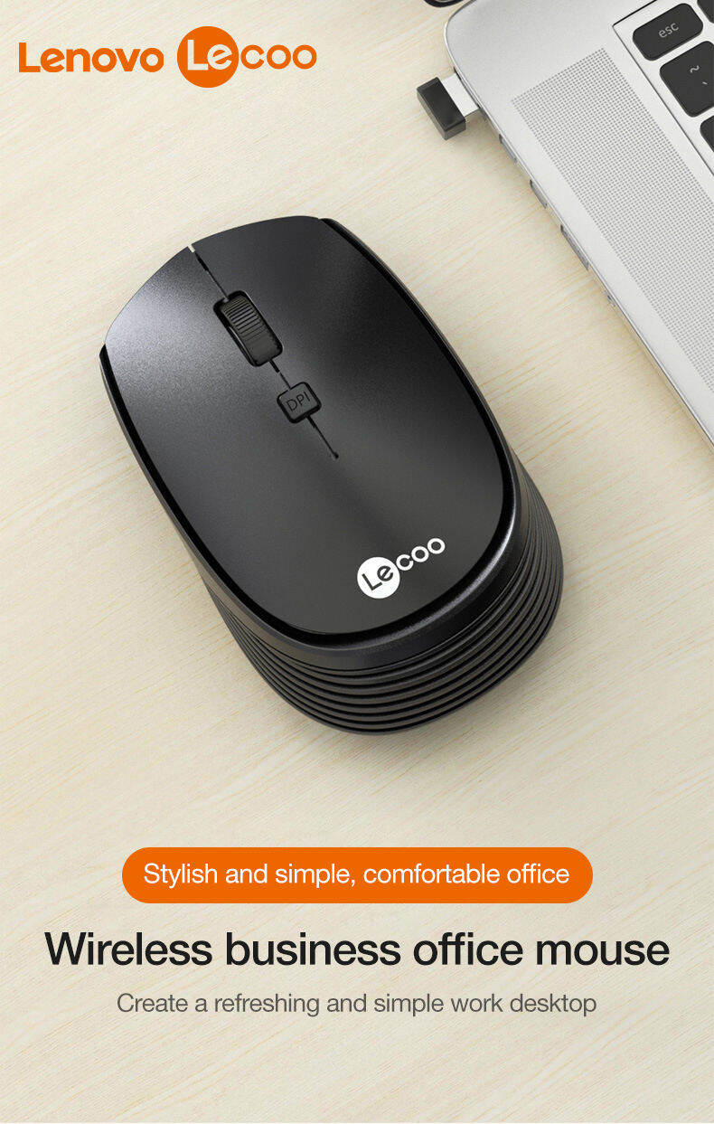 Lenovo Lecoo WS202 2.4G เมาส์ไร้สาย1600 DPI ออปติคอลเมาส์สำหรับเล่นเกม ...