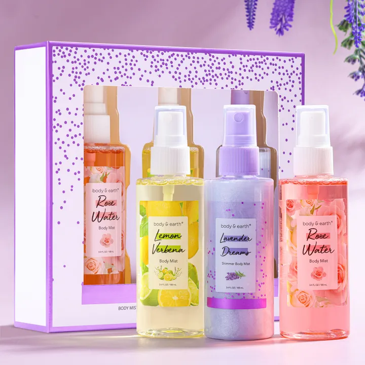 Body & Earth Body Mist Set 3Pcs Floral Perfume, Include Shimmer Mist ...