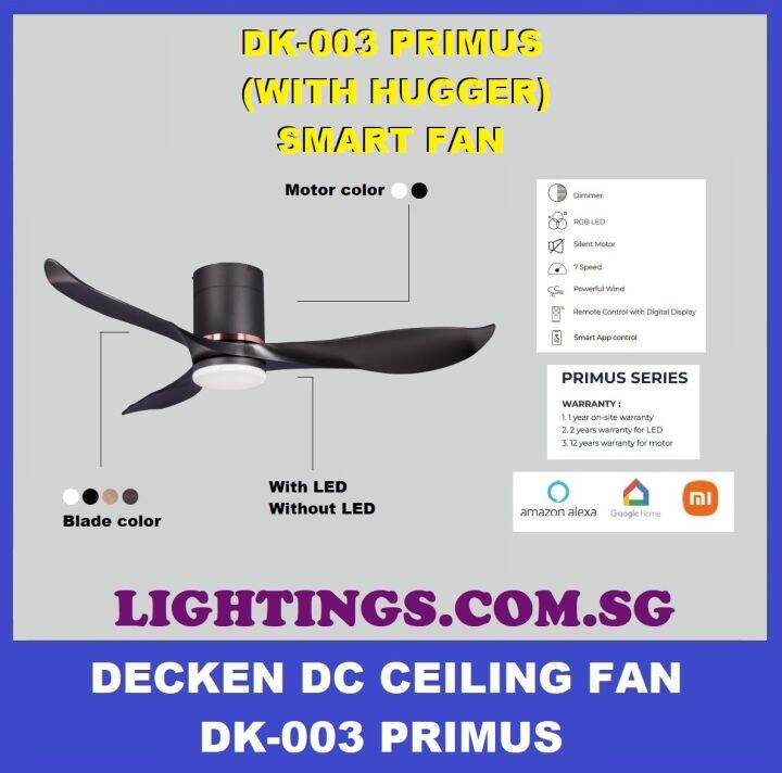 DECKEN DK-003 Primus DC Smart Ceiling Fan (WITH HUGGER) | Lazada Singapore