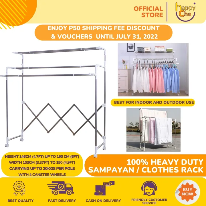 Happy Cha Heavy Duty Adjustable Clothes Drying Rack / Sampayan Indoor ...