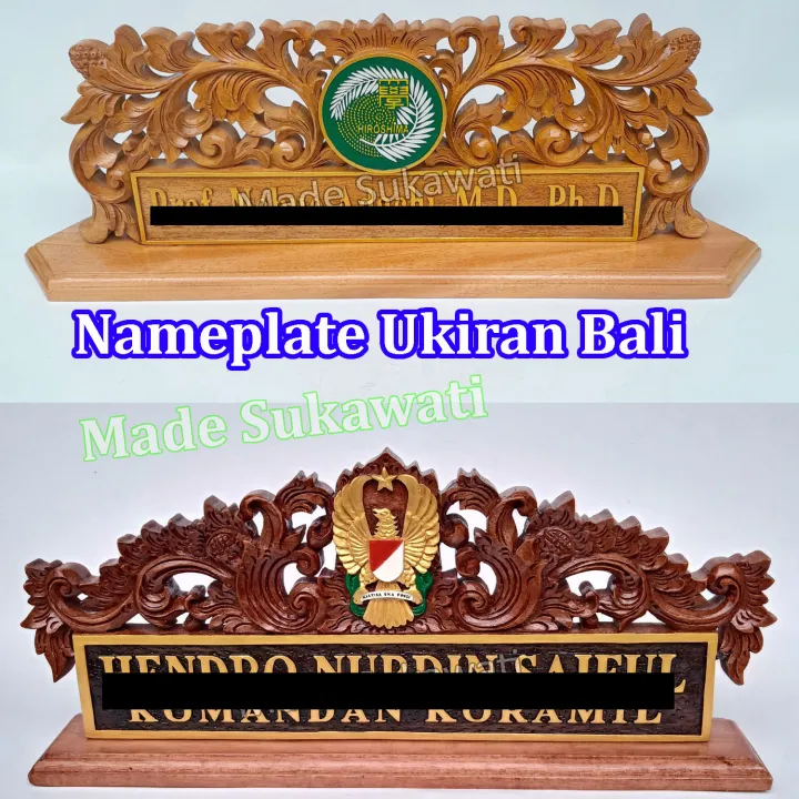 Papan nama meja kayu ukiran bali nameplate Lambang Logo instansi ...