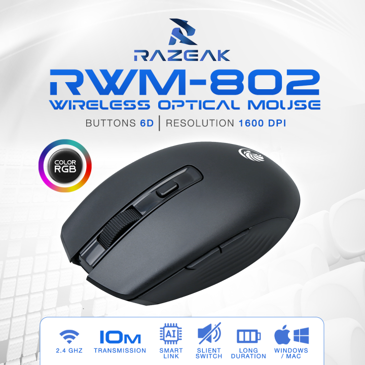 Razeak RWM-802 WIRELESS OPTICAL MOUSE Buttons 6D Resolution 1600 DPl ...